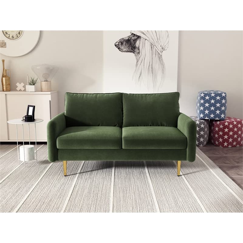 Kingway Furniture Almor Velvet Living Room Loveseat in Army Green