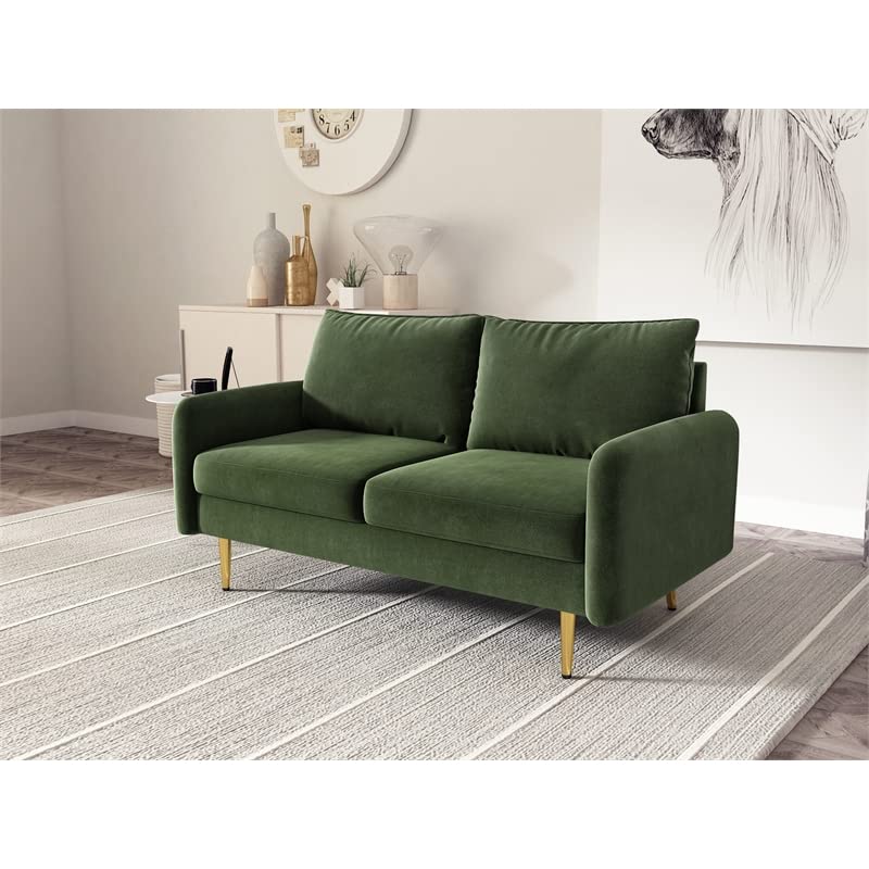 Kingway Furniture Almor Velvet Living Room Loveseat in Army Green