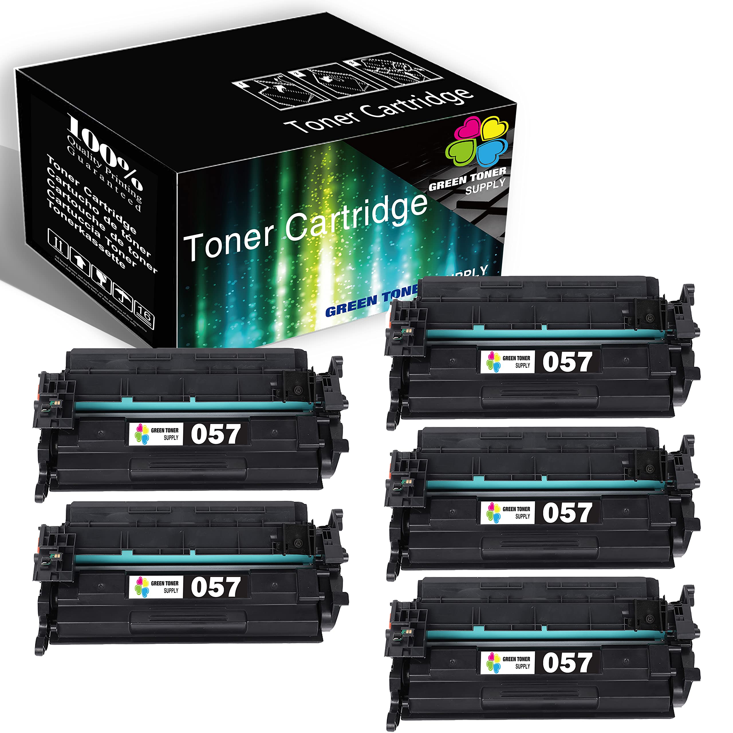 Green Toner Supply 057 | CRG-057 Compatible Toner Cartridge Replacement for Canon 057 (5-Pack) for Used in Canon ImageCLASS MF445dw MF448dw LBP226dw LBP227dw LBP228dw Toner Printer