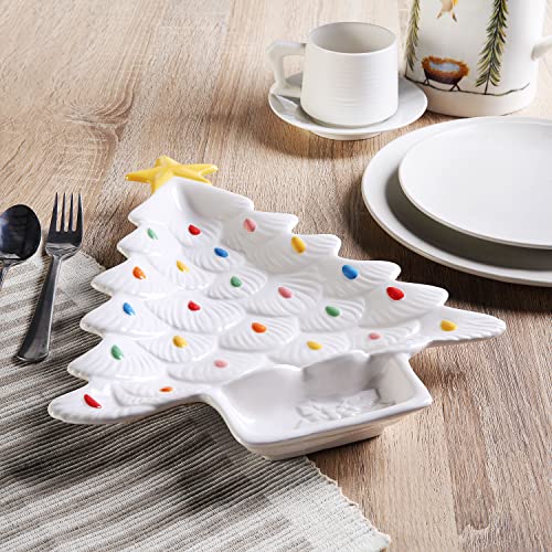 Mr. Christmas Nostalgic Tree Platter with Dip Section - White