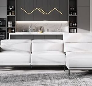 Zuri Furniture Rousso Leather Sectional with Ratcheting Headrests and Right Chaise in White