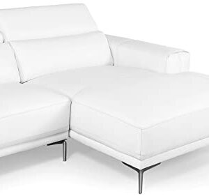 Zuri Furniture Rousso Leather Sectional with Ratcheting Headrests and Right Chaise in White