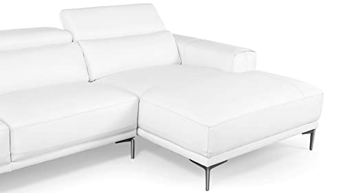 Zuri Furniture Rousso Leather Sectional with Ratcheting Headrests and Right Chaise in White