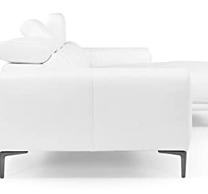 Zuri Furniture Rousso Leather Sectional with Ratcheting Headrests and Right Chaise in White