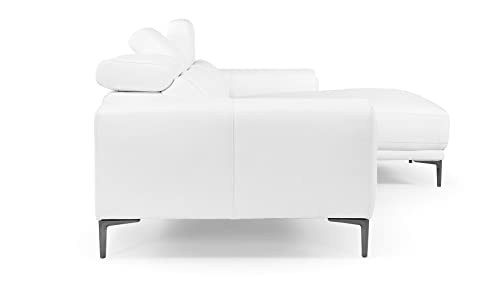 Zuri Furniture Rousso Leather Sectional with Ratcheting Headrests and Right Chaise in White