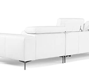 Zuri Furniture Rousso Leather Sectional with Ratcheting Headrests and Right Chaise in White