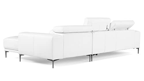 Zuri Furniture Rousso Leather Sectional with Ratcheting Headrests and Right Chaise in White