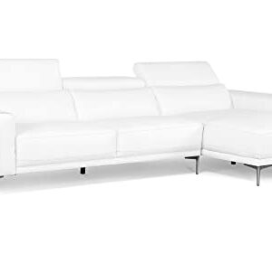 Zuri Furniture Rousso Leather Sectional with Ratcheting Headrests and Right Chaise in White