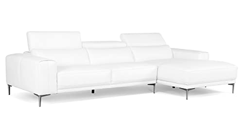 Zuri Furniture Rousso Leather Sectional with Ratcheting Headrests and Right Chaise in White