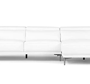 Zuri Furniture Rousso Leather Sectional with Ratcheting Headrests and Right Chaise in White