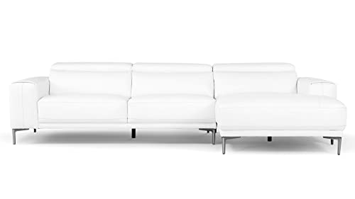 Zuri Furniture Rousso Leather Sectional with Ratcheting Headrests and Right Chaise in White