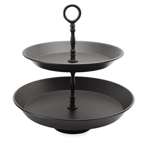 auldhome enamelware tiered tray (black, 2-tier); rustic vintage style decorative serving tray