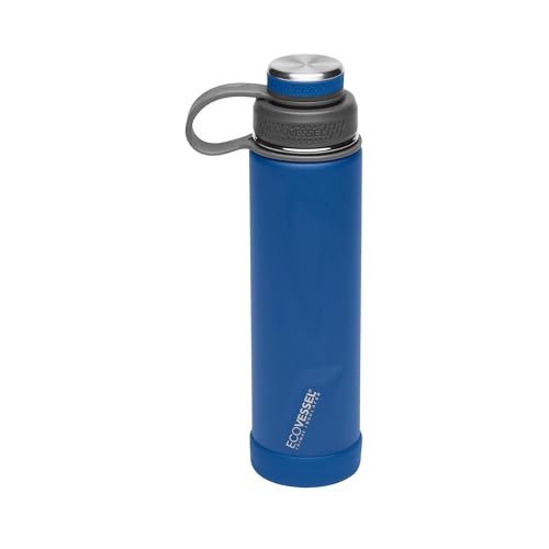 EcoVessel Stainless Steel Water Bottle with Insulated Dual Lid, Insulated Water Bottle with Strainer and Silicone Bottle Bumper, Coffee Mug – 24oz (Navy Nightfall)