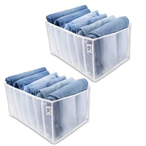 vani joprian wardrobe clothes organizer, closet organizer washable, foldable, breathable, mesh clothes storage organizer for extra large jeans 2 pcs (white)