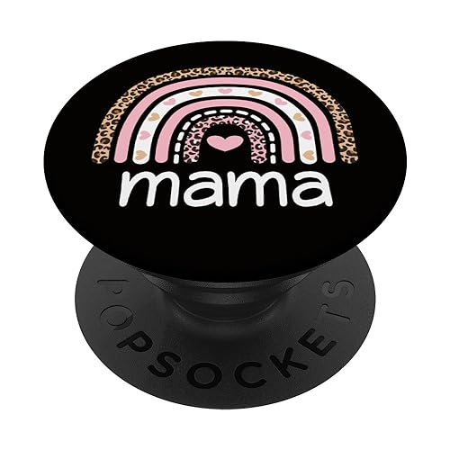 Cute Pink Heart Mama Rainbow Leopard Print Mom Cheetah Black PopSockets Standard PopGrip