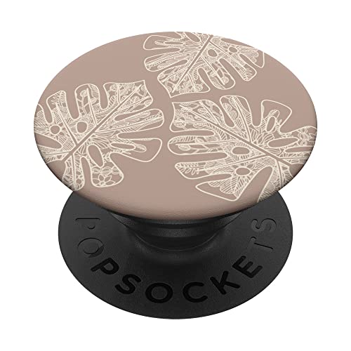 Tropical Monstera Leaves Boho Beige Neutral Floral Pattern PopSockets Swappable PopGrip