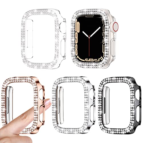 Goton 4 Pack for Apple Watch Series 6 5 4 SE 40mm Bumper Bling Case, Women Glitter Diamond Rhinestone Protector Cover for iWatch Accessories 40mm Clear Silver Black Rose Gold