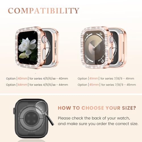 Goton 4 Pack for Apple Watch Series 6 5 4 SE 40mm Bumper Bling Case, Women Glitter Diamond Rhinestone Protector Cover for iWatch Accessories 40mm Clear Silver Black Rose Gold