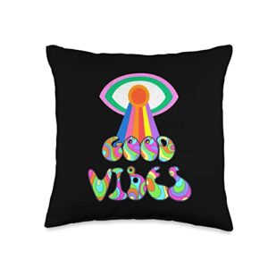 neo-retro skar alt indie cool nostalgia aesthetic kidcore weird trippy hippie eye retro rainbow good-vibes y2k throw pillow, 16x16, multicolor