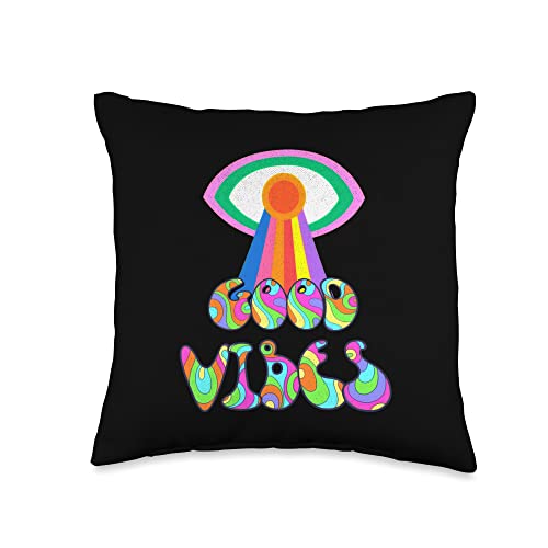 Neo-Retro Skar Alt Indie Cool Nostalgia Aesthetic Kidcore Weird Trippy Hippie Eye Retro Rainbow Good-Vibes Y2K Throw Pillow, 16x16, Multicolor