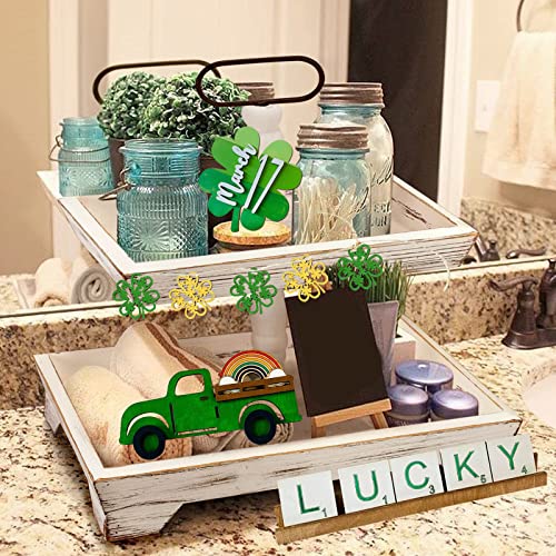 Efitty 5PC Tiered Tray Decor Set Decoration Farmhouse Decorations Home for Two Kitchen Shelf Coffee Bar St. Patrick's Day/Easter/Spring