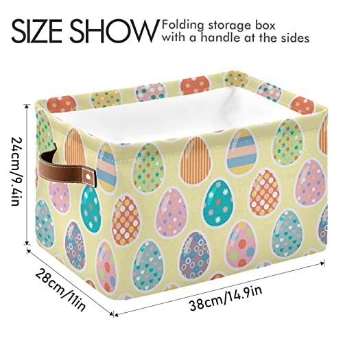 Foldable Storage Basket, Cube Organizer Bins Bright Easter Eggs Cube Bag Dual Handles for Closet Shelf