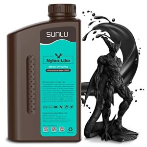 sunlu 3d printer resin, strong durable nylon like 3d resin for lcd dlp sla resin 3d printers, 395-405nm uv light curing 3d printing liquid photopolymer resin, good for functional parts, 1000g, black