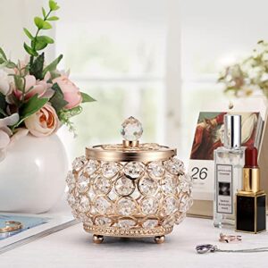 Hipiwe Crystal Jewelry Box with Glass Lid Small Trinket Organizer Mirrored Treasure Box Ring Holder Earrings Necklace Storage Box Keepsake Gift Box for Home Dresser Decor, Gold