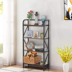 maison arts 4 tier bookshelf, 47" free standing bookcase, modern metal frame book shelf for living room home office, rustic brown