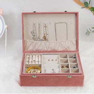 ZZYINH AN207 Crytal Velvet Jewlery Box Double Layer Large Capacity Jewelry Box Ear Stud Necklace Bracelet Flannel Ornament Box Small Jewelry (Color : Pink)