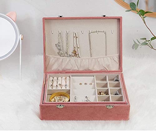 ZZYINH AN207 Crytal Velvet Jewlery Box Double Layer Large Capacity Jewelry Box Ear Stud Necklace Bracelet Flannel Ornament Box Small Jewelry (Color : Pink)