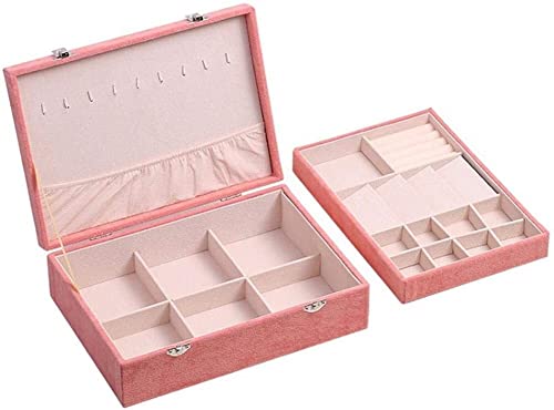 ZZYINH AN207 Crytal Velvet Jewlery Box Double Layer Large Capacity Jewelry Box Ear Stud Necklace Bracelet Flannel Ornament Box Small Jewelry (Color : Pink)