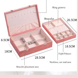 ZZYINH AN207 Crytal Velvet Jewlery Box Double Layer Large Capacity Jewelry Box Ear Stud Necklace Bracelet Flannel Ornament Box Small Jewelry (Color : Pink)