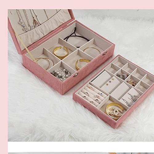 ZZYINH AN207 Crytal Velvet Jewlery Box Double Layer Large Capacity Jewelry Box Ear Stud Necklace Bracelet Flannel Ornament Box Small Jewelry (Color : Pink)