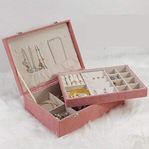 ZZYINH AN207 Crytal Velvet Jewlery Box Double Layer Large Capacity Jewelry Box Ear Stud Necklace Bracelet Flannel Ornament Box Small Jewelry (Color : Pink)