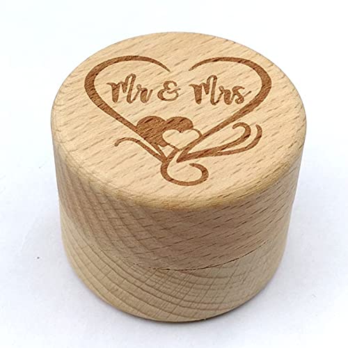 ZZYINH AN207 Personalized Engraving Rustic Wedding Wooden Ring Box Jewelry Trinket Storage Container Holder Custom Mr & Mrs Rings Bearer Small Jewelry