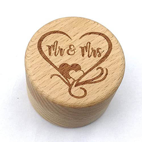 ZZYINH AN207 Personalized Engraving Rustic Wedding Wooden Ring Box Jewelry Trinket Storage Container Holder Custom Mr & Mrs Rings Bearer Small Jewelry