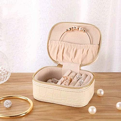 ZZYINH AN207 Simple Jewelry Box PU Leather Earrings Necklace Bracelet Storage European Style Portable Travel Jewellery Organizer Small Jewelry (Color : Beige)