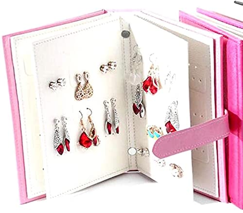 ZZYINH AN207 Portable Leather Earrings Studs Display Rack Book Style Earring Jewelry Display Stand Holder Storage Box Small Jewelry (Color : Pink)