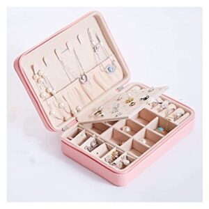 an207 portable pu simple ear stud jewlery box zipper earrings ring necklace multi-functional jewelry box small jewelry (color : pink)