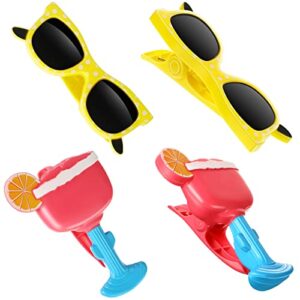 4 Pieces Beach Towel Windproof Clips for Beach Chairs Patio and Pool Accessories Cartoon Glasses Cocktail Glasses Towel Clips Funny Decorative Clothespins for Home