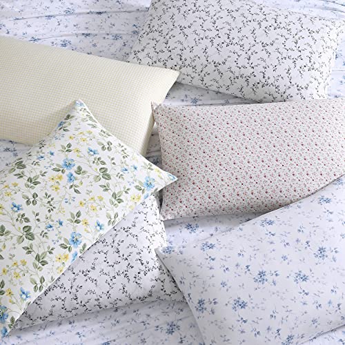 Laura Ashley Home - King Sheets, Soft Sateen Cotton Bedding Set - Sleek, Smooth, & Breathable Home Decor, Garden Muse Blue