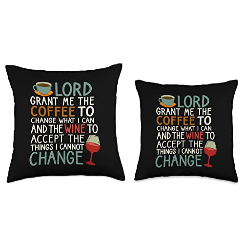 Funny Coffee Drinker Gifts for Wine Lovers Wine Funny Lord Grant Me The Coffee Serenity Prayer Throw Pillow, 18x18, Multicolor