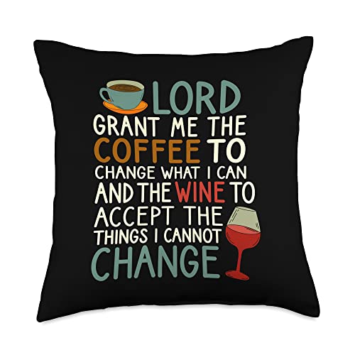 Funny Coffee Drinker Gifts for Wine Lovers Wine Funny Lord Grant Me The Coffee Serenity Prayer Throw Pillow, 18x18, Multicolor