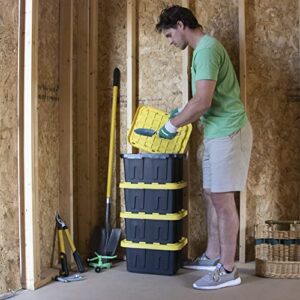 CX BLACK & YELLOW®, 5-Gallon Heavy Duty Tough Storage Container & Snap-Tight Lid, (8.6”H x 12.3”W x 16.4”D), Weather-Resistant Design and Stackable Organization Tote [6 Pack]