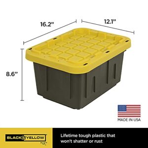 CX BLACK & YELLOW®, 5-Gallon Heavy Duty Tough Storage Container & Snap-Tight Lid, (8.6”H x 12.3”W x 16.4”D), Weather-Resistant Design and Stackable Organization Tote [6 Pack]