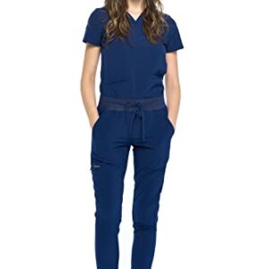 Dagacci Medical Uniform Women and Men Unisex 4-Way Stretch Jogger Scrub Set, Navy, M