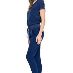 Dagacci Medical Uniform Women and Men Unisex 4-Way Stretch Jogger Scrub Set, Navy, M