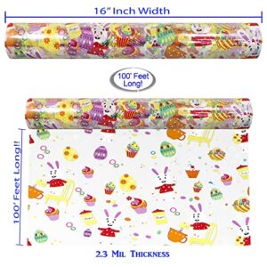 AnapoliZ Easter Eggs Cellophane Wrap Roll | 100’ Ft. Long X 16” In. Wide | 2.3 Mil Thick, Crystal Clear Design | Easter Bunny Cello Wrapping Paper, Treats, Baskets, Gifts |