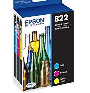 Epson 822 Standard Capacity, Cyan, Magenta, Yellow Jaune & T822 DURABrite Ultra Ink Standard Capacity Black Cartridge (T822120-S) for Select Workforce Pro Printers